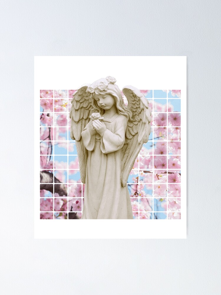 "Vaporwave Angel Marble statue with Japanese Sakura Flowers design ...