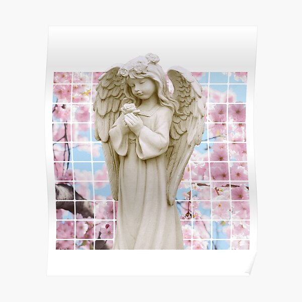 "Vaporwave Angel Marble statue with Japanese Sakura Flowers design ...