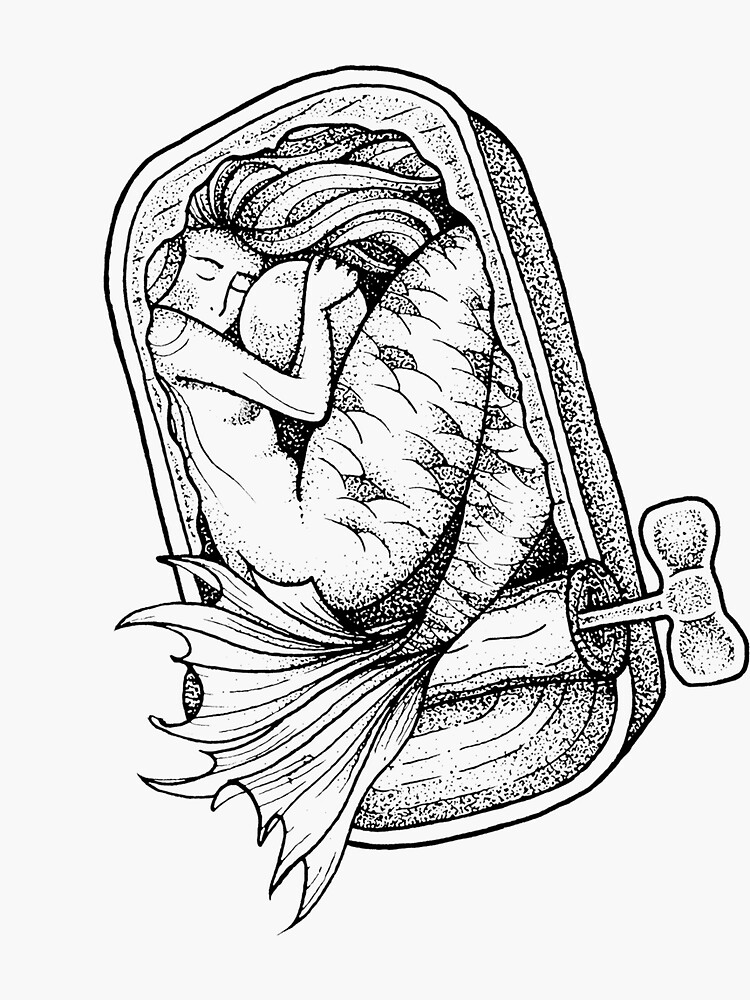 "CANNED MERMAID" Sticker for Sale by lupe-estamparia | Redbubble