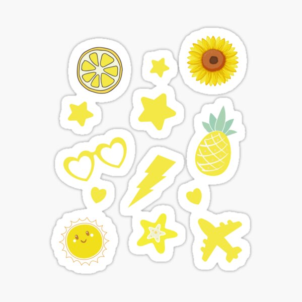 "Yellow Aesthetic Stickers Set Pack Sunflower Pineapple Lemon Stars ...