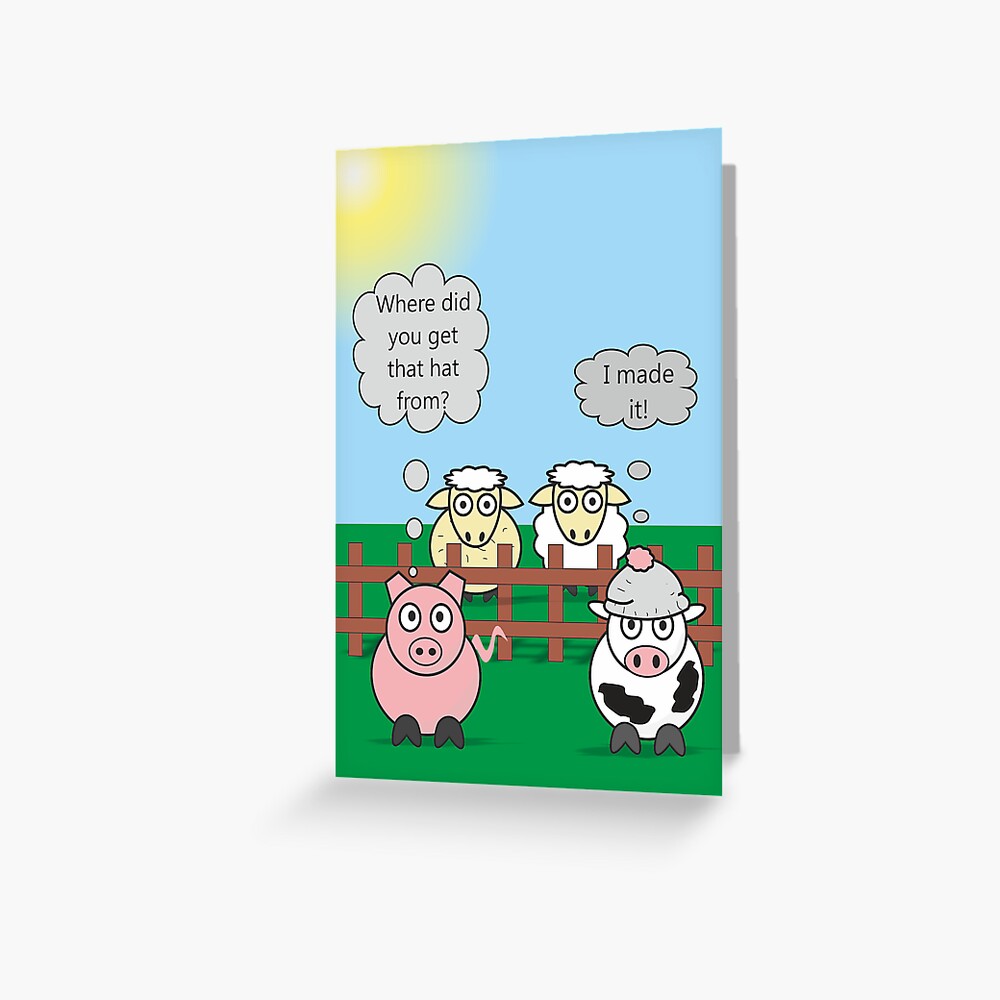 "Funny Animals Woolly Hat Design Hilarious Rudy Pig & Moody Cow ...