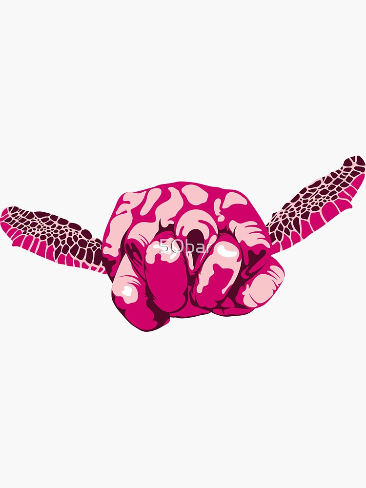 "Turtle Hand Signal - Pink" Sticker by 50bar | Redbubble