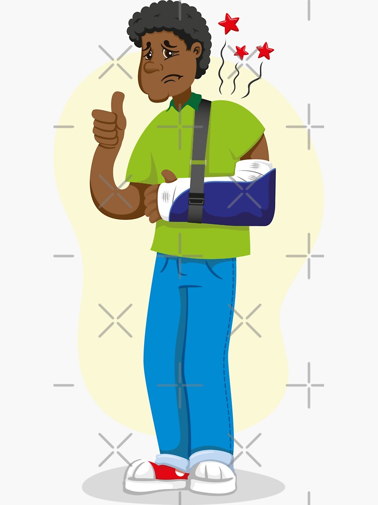 "Mascot ben person man afro-descendant, with arm bandaged, fracture ...