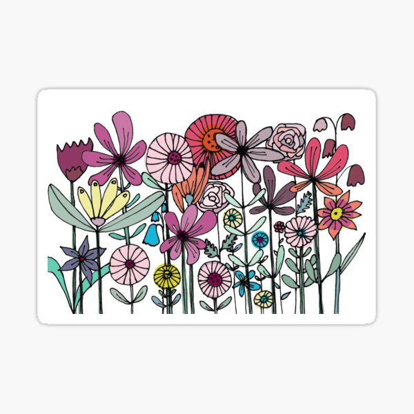 "Floral Daisy Linework drawing" Sticker by SamJane | Redbubble