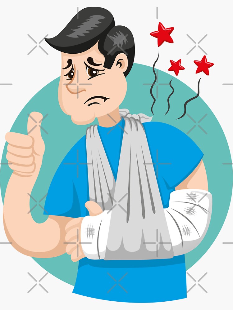 "Mascot bob person man caucasian, frayed bandage, fracture, immobilized ...