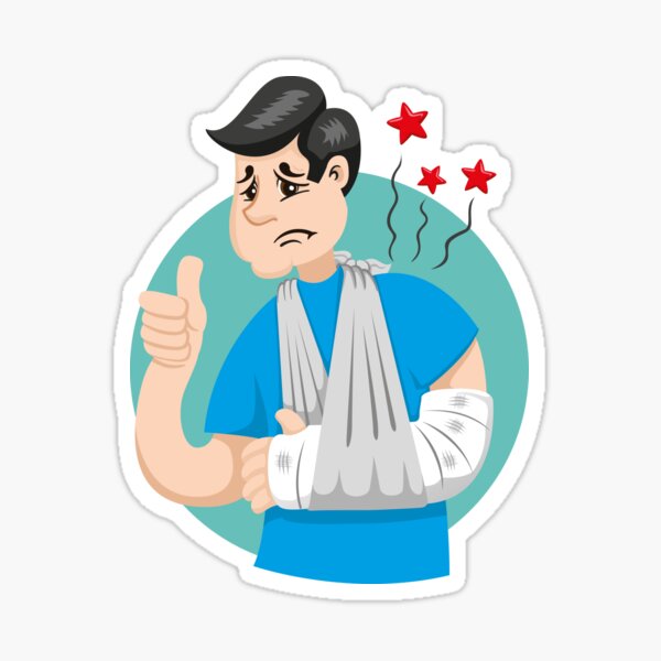 "Mascot bob person man caucasian, frayed bandage, fracture, immobilized ...