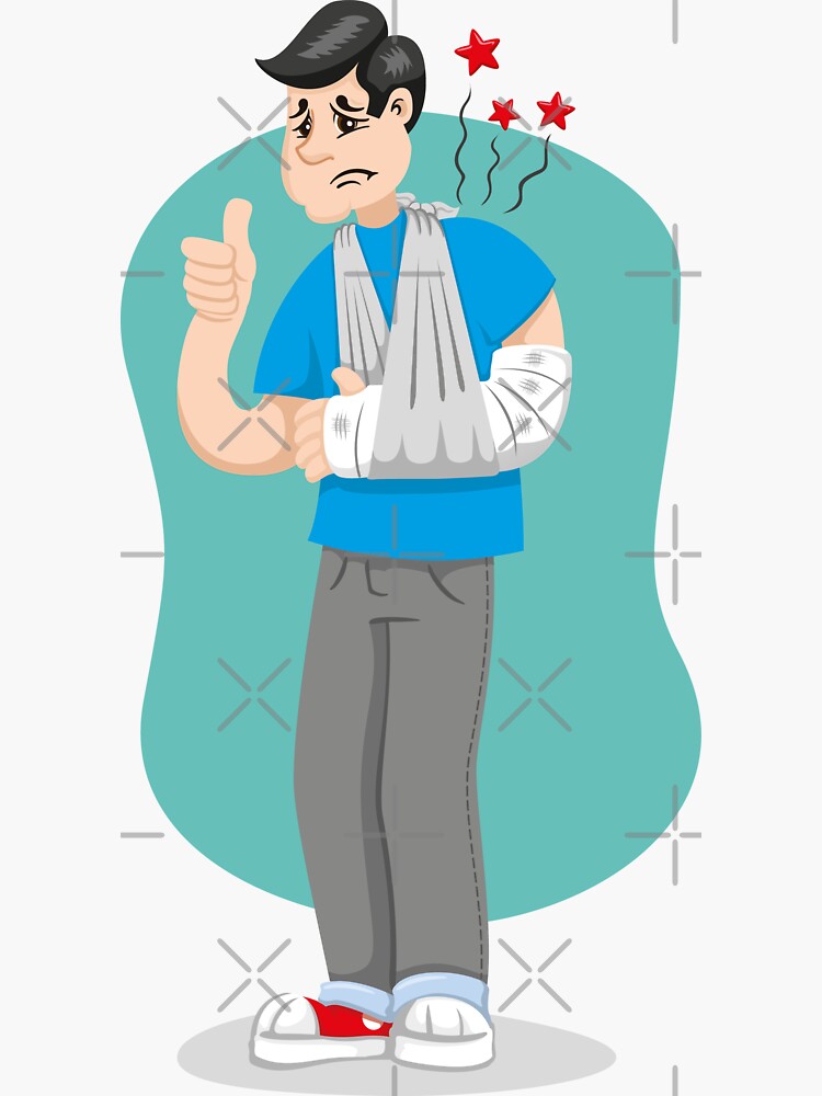 "Mascot bob person man caucasian, frayed bandage, fracture, immobilized ...