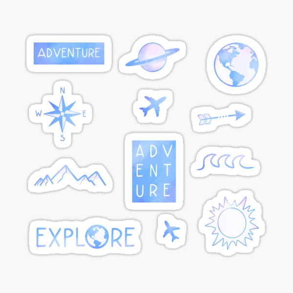 "Travel Stickers Pastel Blue Pack" Sticker for Sale by Drawingvild ...