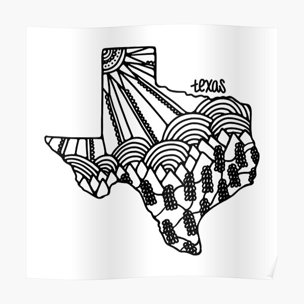 "Texas Mandala Zentangle State Outline" Poster for Sale by ...