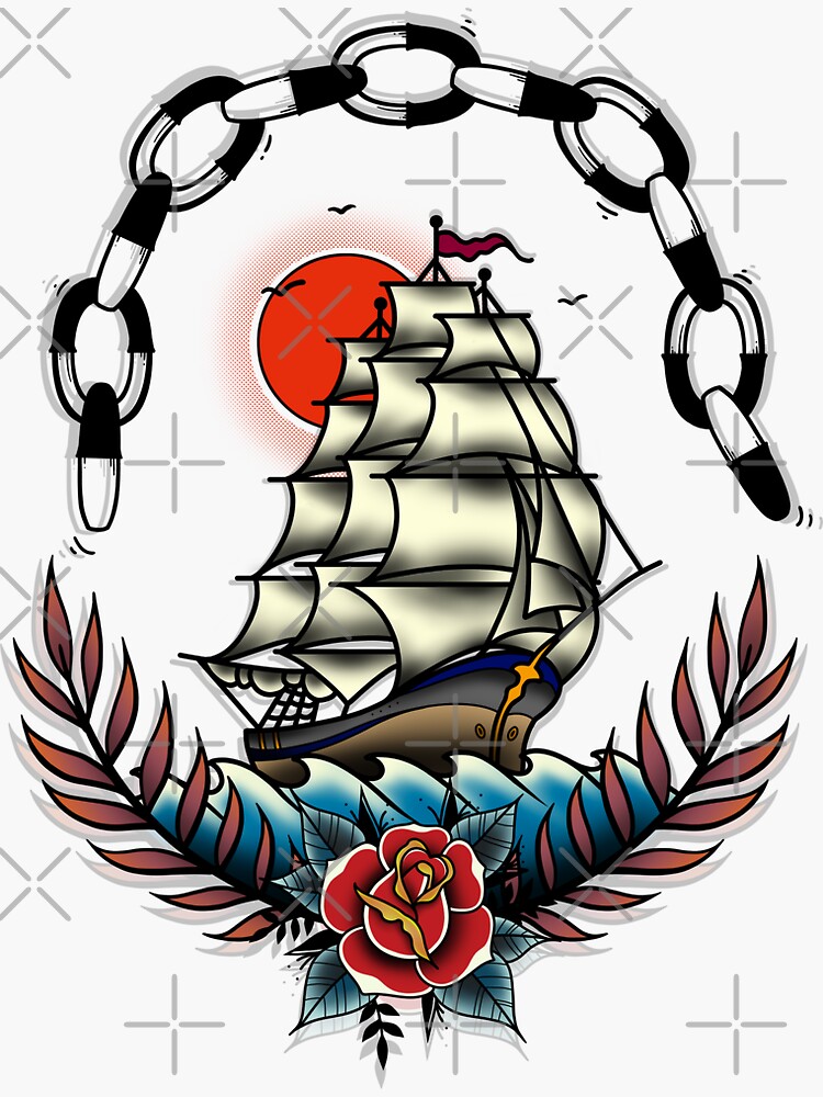 "Old school ship" Sticker for Sale by SoulArtLove | Redbubble