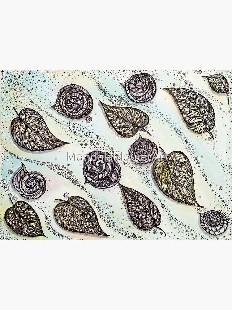 "Winter Snails and Leaf. Hand draw ink and pen, Watercolor, on textured ...