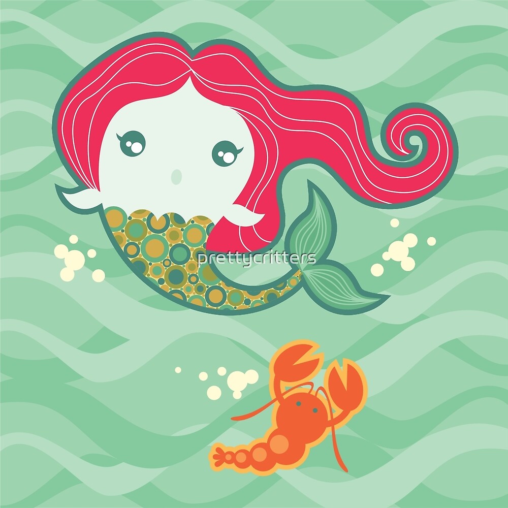 "Lil' Red Mermaid and Lobster" by prettycritters | Redbubble