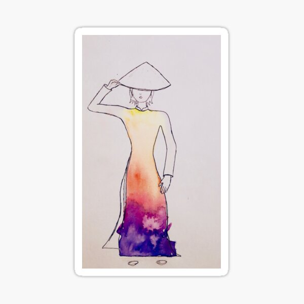 "Woman in an Ao Dai" Sticker for Sale by scatcatkat | Redbubble