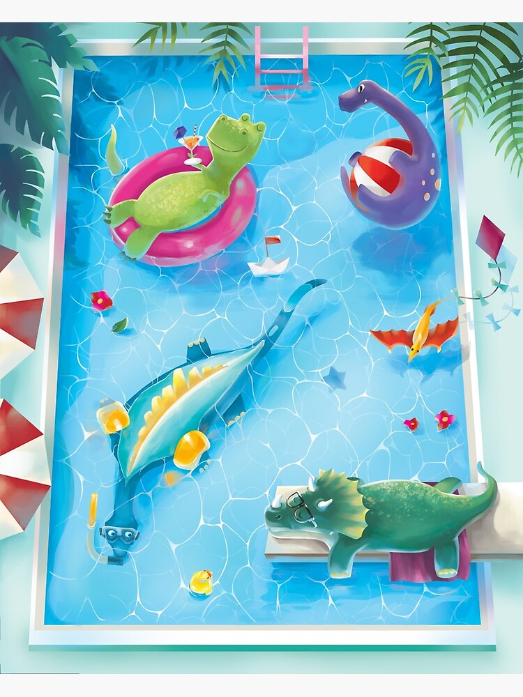 "Dino Swimming in Pool, Dino Pool Party, Summer Dino, Relax Dino, Dino ...