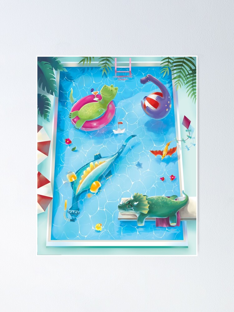"Dino Swimming in Pool, Dino Pool Party, Summer Dino, Relax Dino, Dino ...