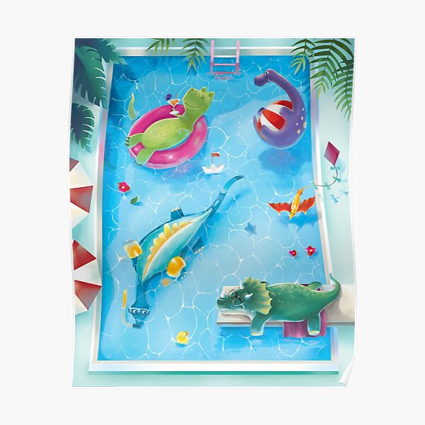 "Dino Swimming in Pool, Dino Pool Party, Summer Dino, Relax Dino, Dino ...
