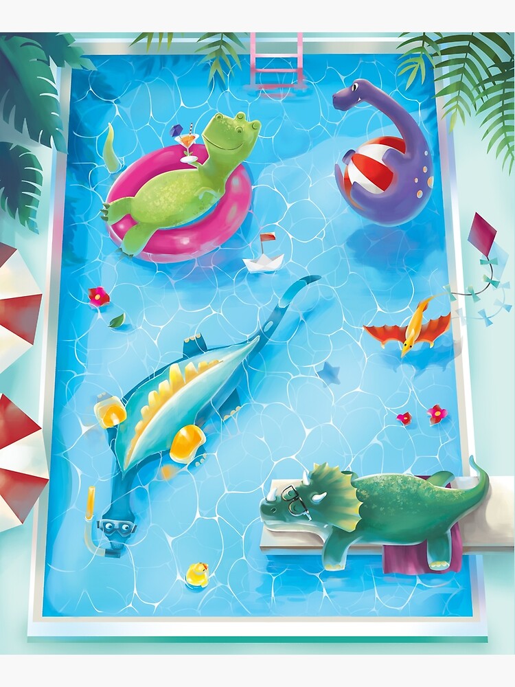 "Dino Swimming in Pool, Dino Pool Party, Summer Dino, Relax Dino, Dino ...