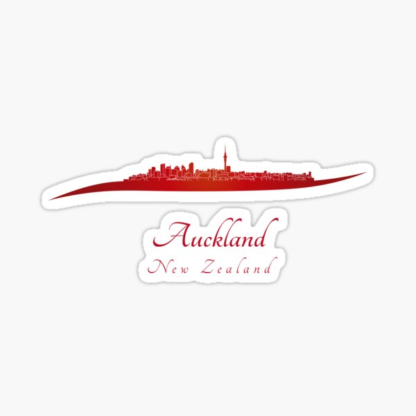 "Auckland skyline in red" Sticker by paulrommer | Redbubble