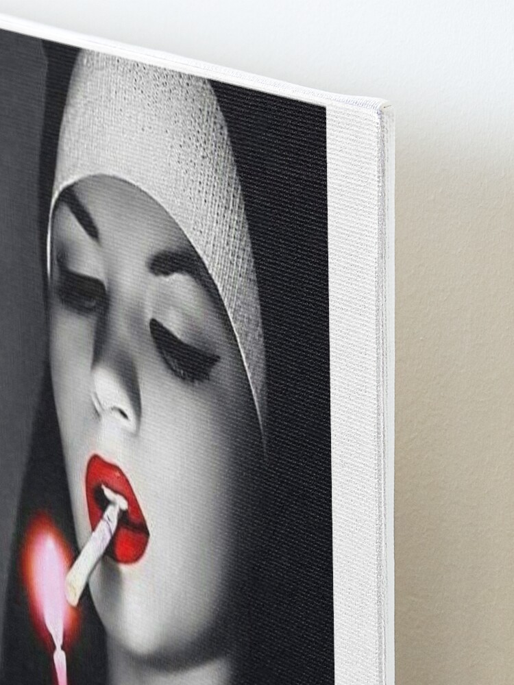 Black And White Sexy Nun Smoking Cigarette Mounted Print For Sale By