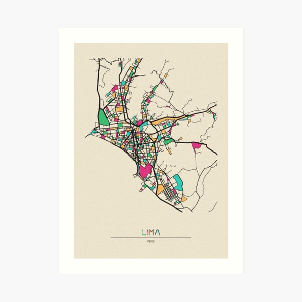 "Lima, Peru Street Map" Art Print for Sale by geekmywall | Redbubble