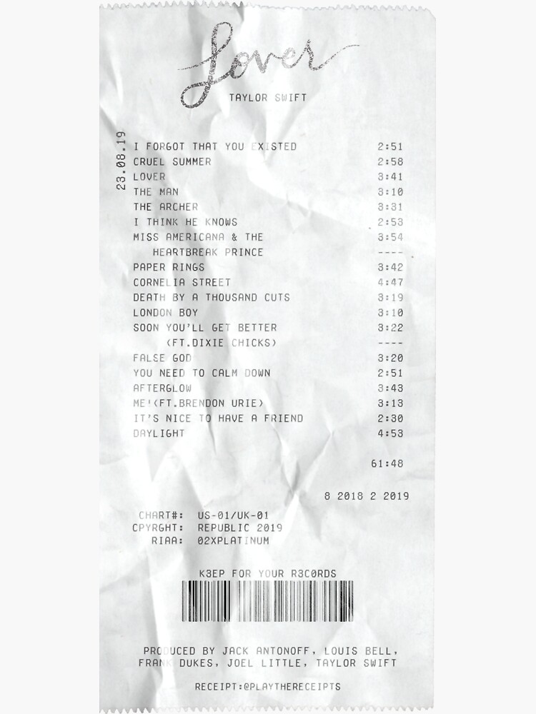 "Lover Receipt" Sticker by playthereceipts | Redbubble