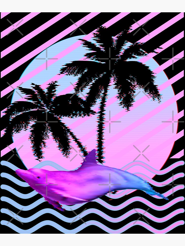 "Palm Tree and Vaporwave Dolphin in Aesthetic 80s Glitch Art design ...