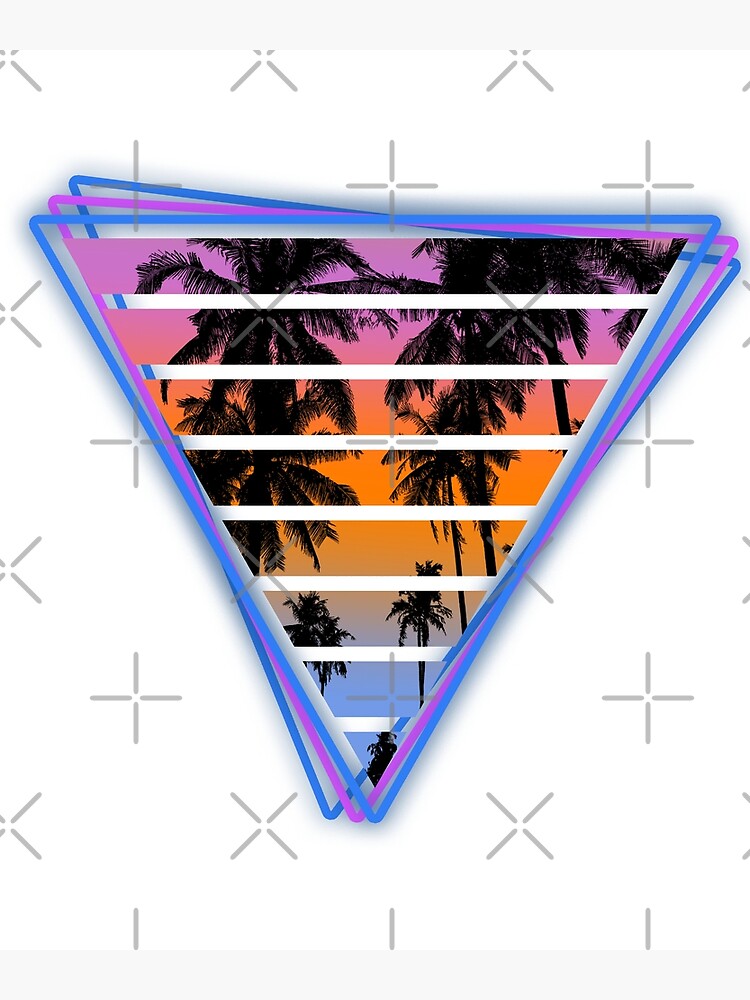 "Retro 80s Synthwave Triangle design with palms and sunset graphic ...