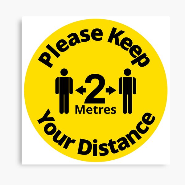 "Please Keep Your Distance 2 metres - Rounded Sign, Black and Yellow ...
