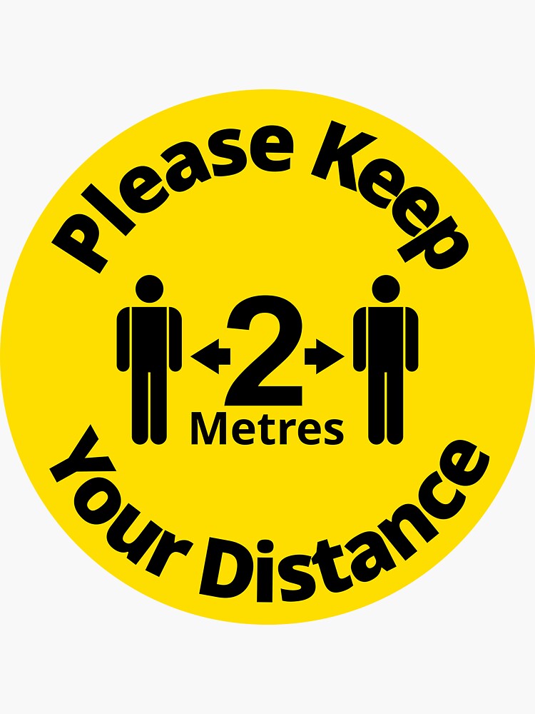 "Please Keep Your Distance 2 metres - Rounded Sign, Black and Yellow ...