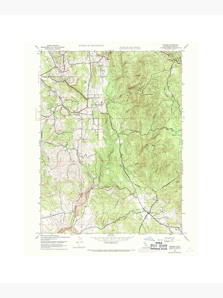 "Bangor, CA from 1947 Vintage Map - High Quality" Art Print for Sale by ...