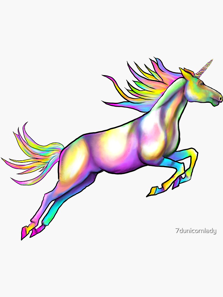 "Rainbow Bright Leaping Unicorn" Sticker by 7dunicornlady | Redbubble
