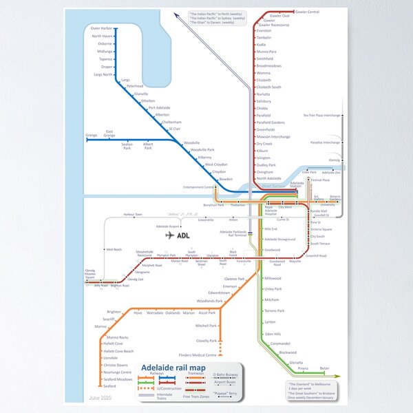 "Adelaide train and tram map" Poster for Sale by Railmaps | Redbubble