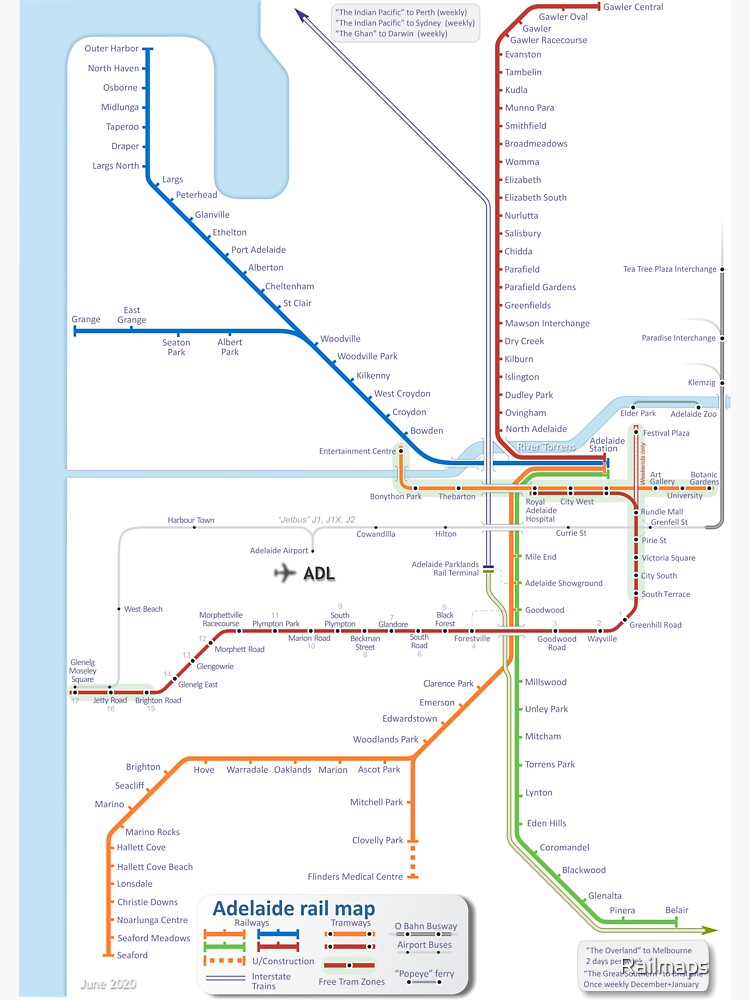 "Adelaide train and tram map" Sticker for Sale by Railmaps | Redbubble