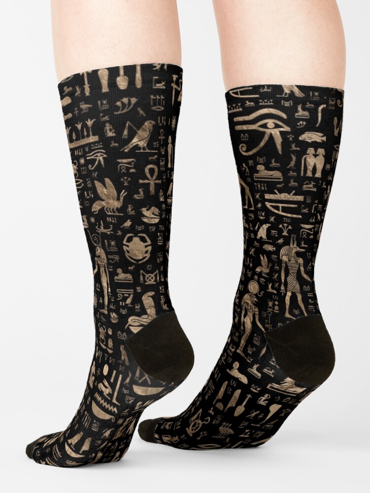"Ancient Egyptian Gods and hieroglyphs - Black and gold " Socks for ...
