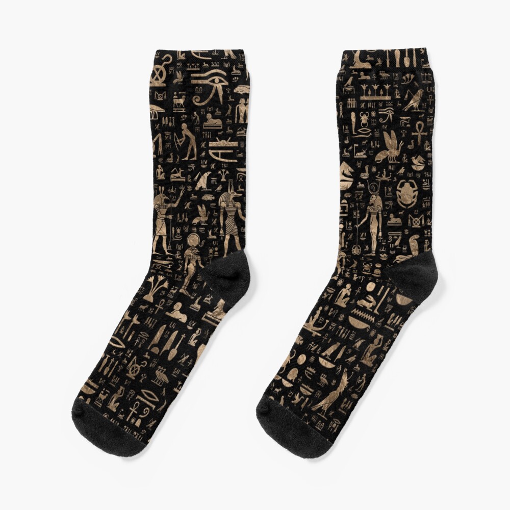 "Ancient Egyptian Gods and hieroglyphs - Black and gold " Socks for ...