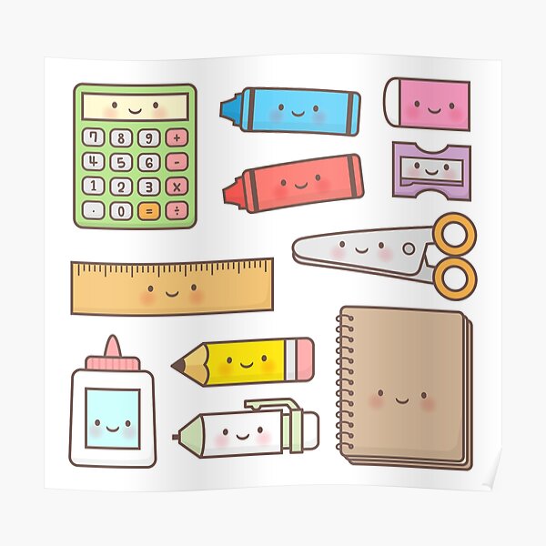 "Kawaii Back to School Supplies Doodle Pattern" Poster by rustydoodle ...