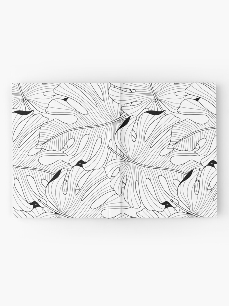 "Black and White Overlapping Monstera Deliciosa Leaves" Hardcover ...