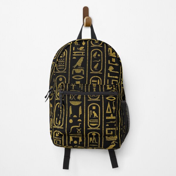 "Egyptian Ancient Gold hieroglyphs on black" Backpack for Sale by ...