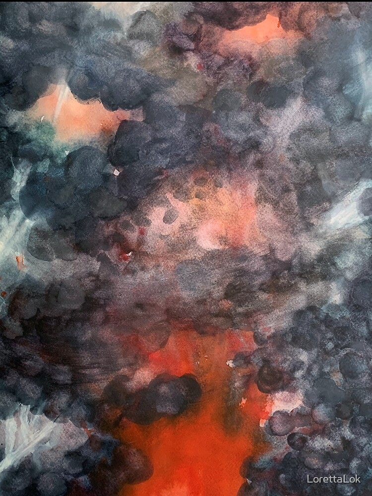 "Watercolour painting of a pyroclastic lightning ash cloud over an ...