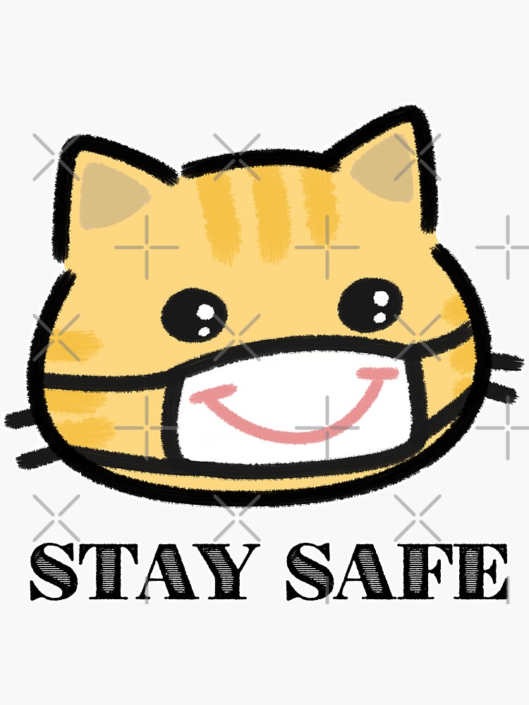 "Stay Safe Cat - Smiley Mask" Sticker for Sale by LilFurKids | Redbubble