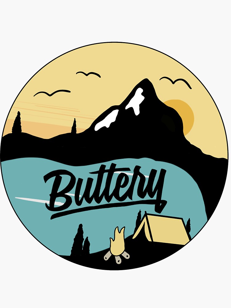 "Buttery films camping mountains" Sticker for Sale by mollyhenrikson ...