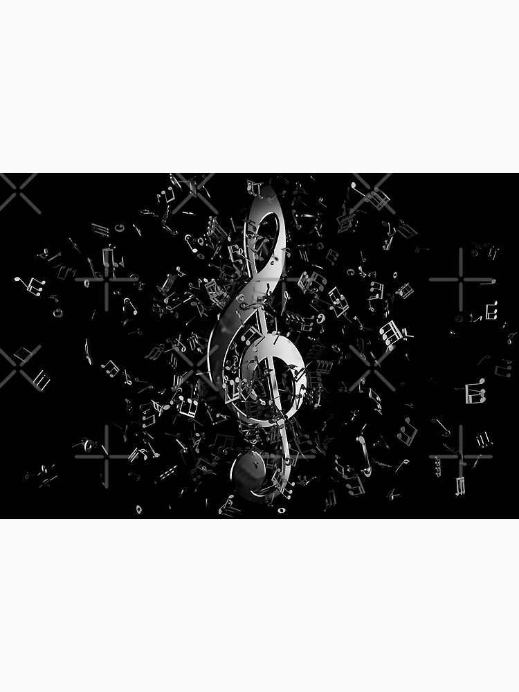 "Silver metallic music treble clef symbol with musical notes" Canvas ...