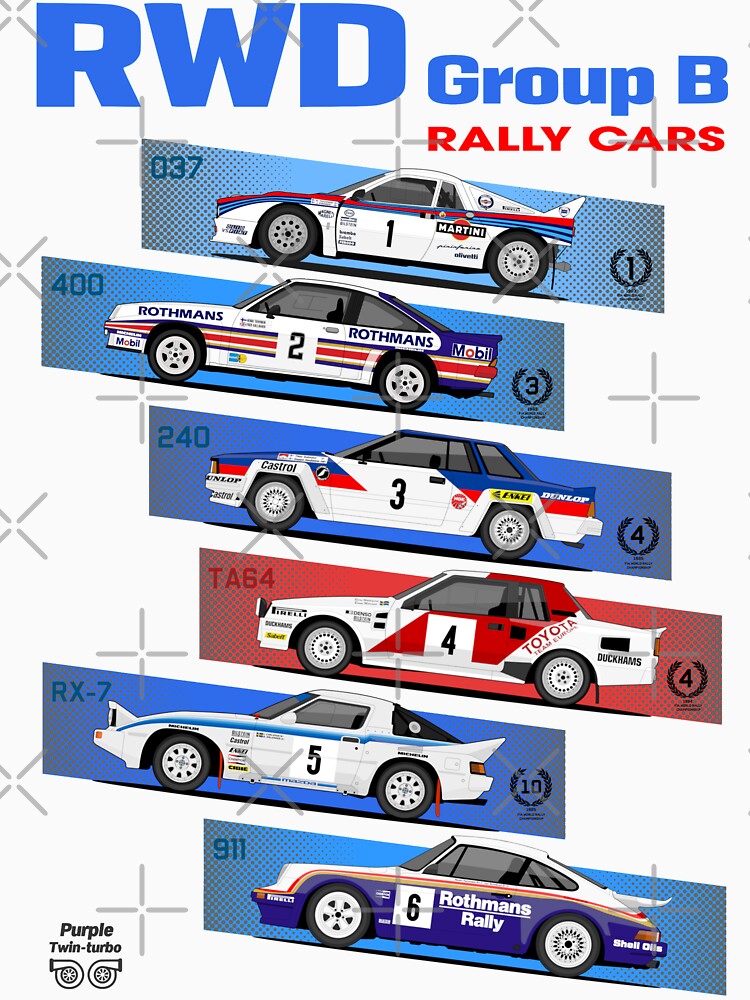 "Group B RWD rally cars" T-shirt by purpletwinturbo | Redbubble