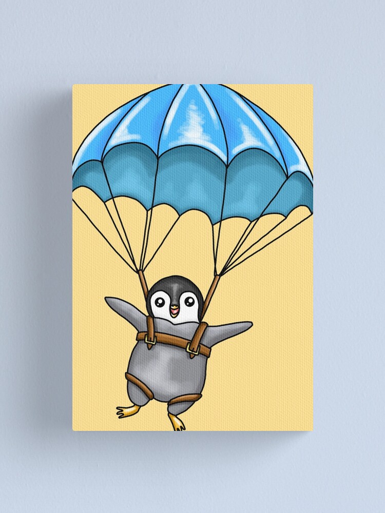 "Happy penguin with parachute" Canvas Print for Sale by ARTemyzz ...