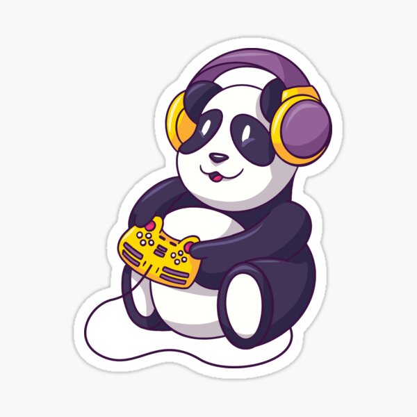 "cute animal cartoons panda gaming" Sticker for Sale by Mido17 | Redbubble