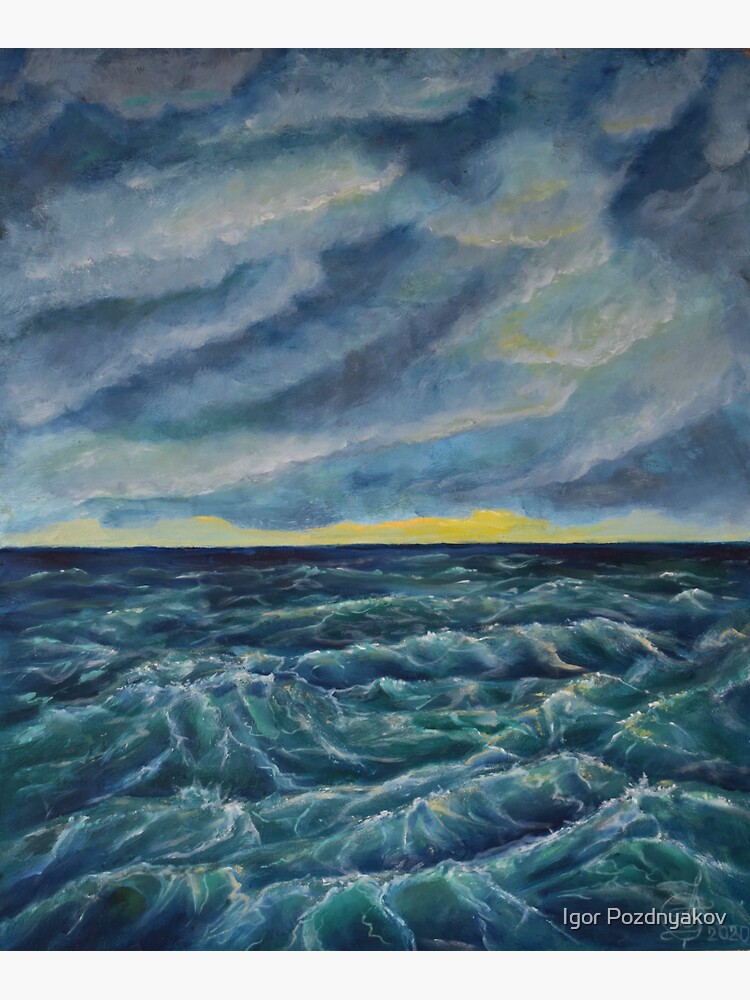 "Oil Painting - Restless Sea 18" x 24"" Sticker by IgorPozdnyakov ...