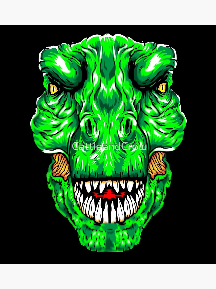 "Green T-Rex face illustrated " Poster by CattleandCrow | Redbubble
