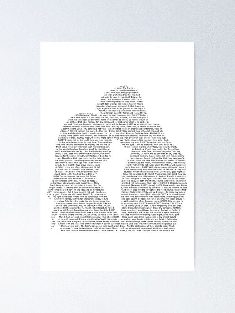 "Romeo and Juliet "What's in a name?" black print" Poster for Sale by ...