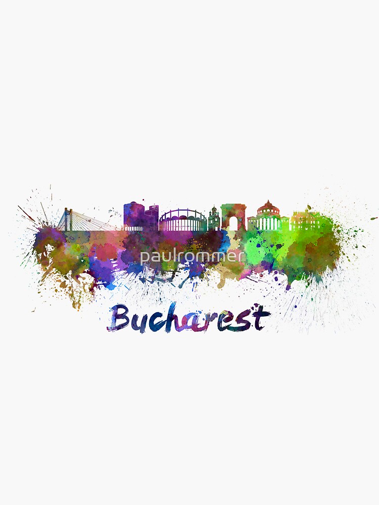 "Bucharest skyline in watercolor" Sticker by paulrommer | Redbubble