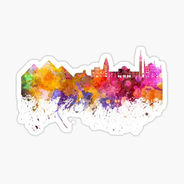 "Cairo skyline in watercolor background" Sticker by paulrommer | Redbubble